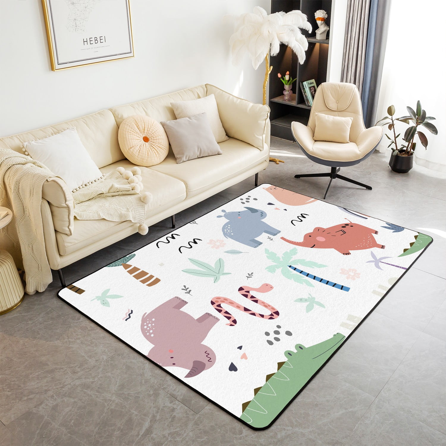 YST Wild Animal Area Rug for Kids,Zoo Animals Theme Carpet 5x7 for ...