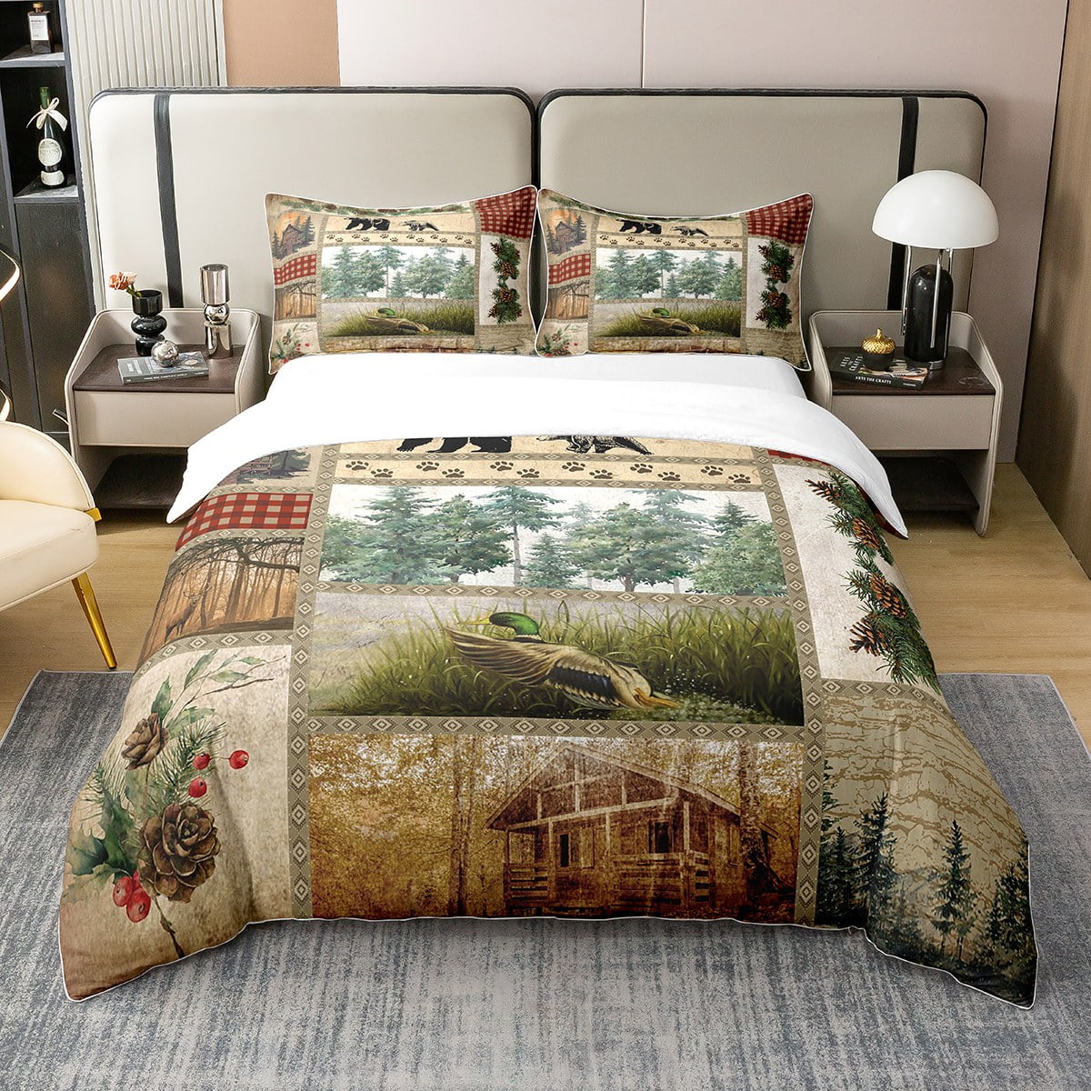 YST Wild Animal Bear 100% Organic Cotton Duvet Cover Bear Deer Paw Bedding Set Farmhouse Style ...
