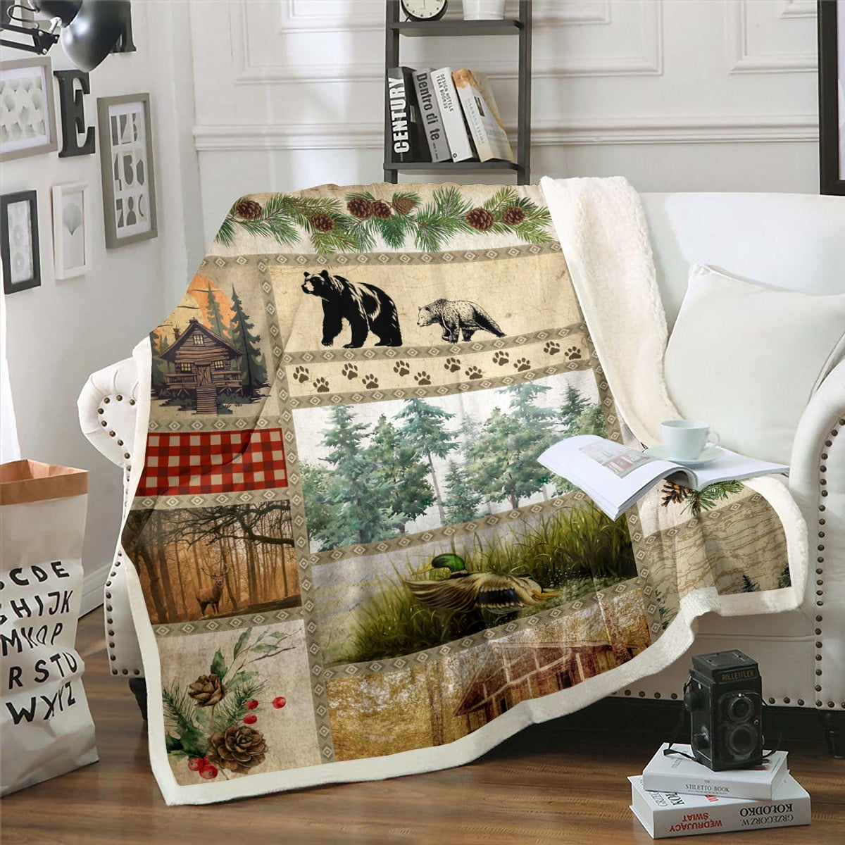 Wild Animal Bear Fleece Blanket Bear Deer Paw Sherpa Blanket Farmhouse ...