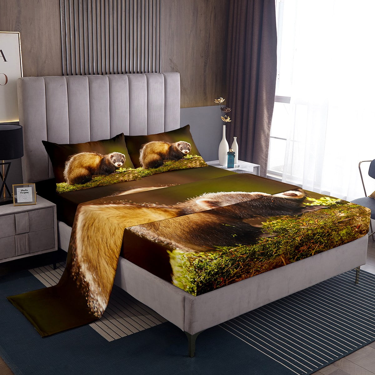 Erosebridal Wild Animal Bed Set Cute Ferret Bed Sheets Set, Botanical ...