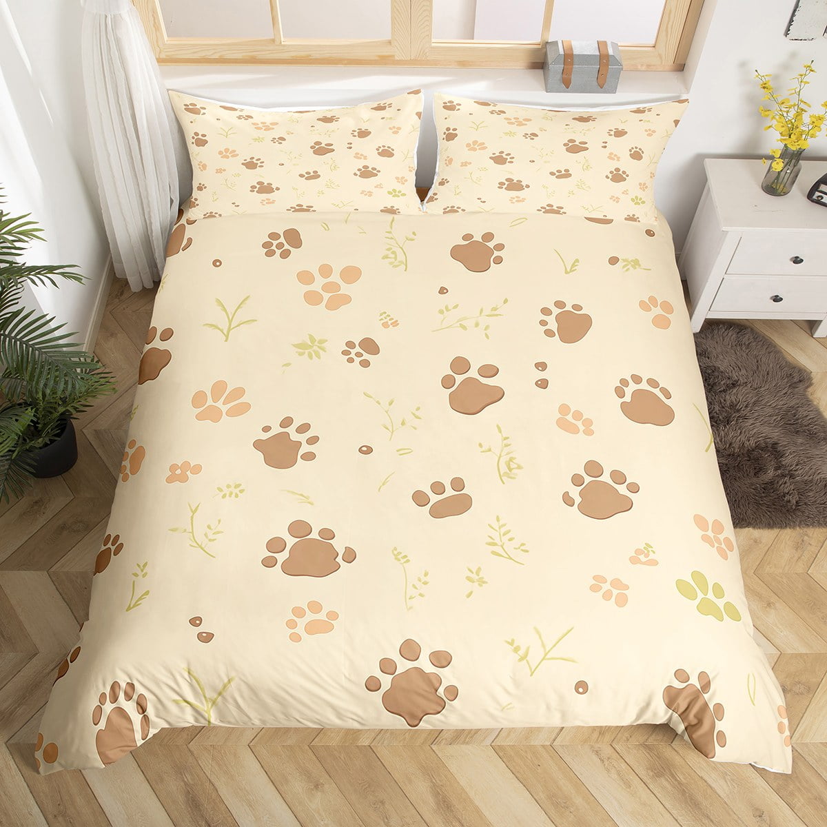 YST Wild Animal Duvet Cover Twin Woodland Bedding Sets, Bear Paws Comforter Cover Botanical ...