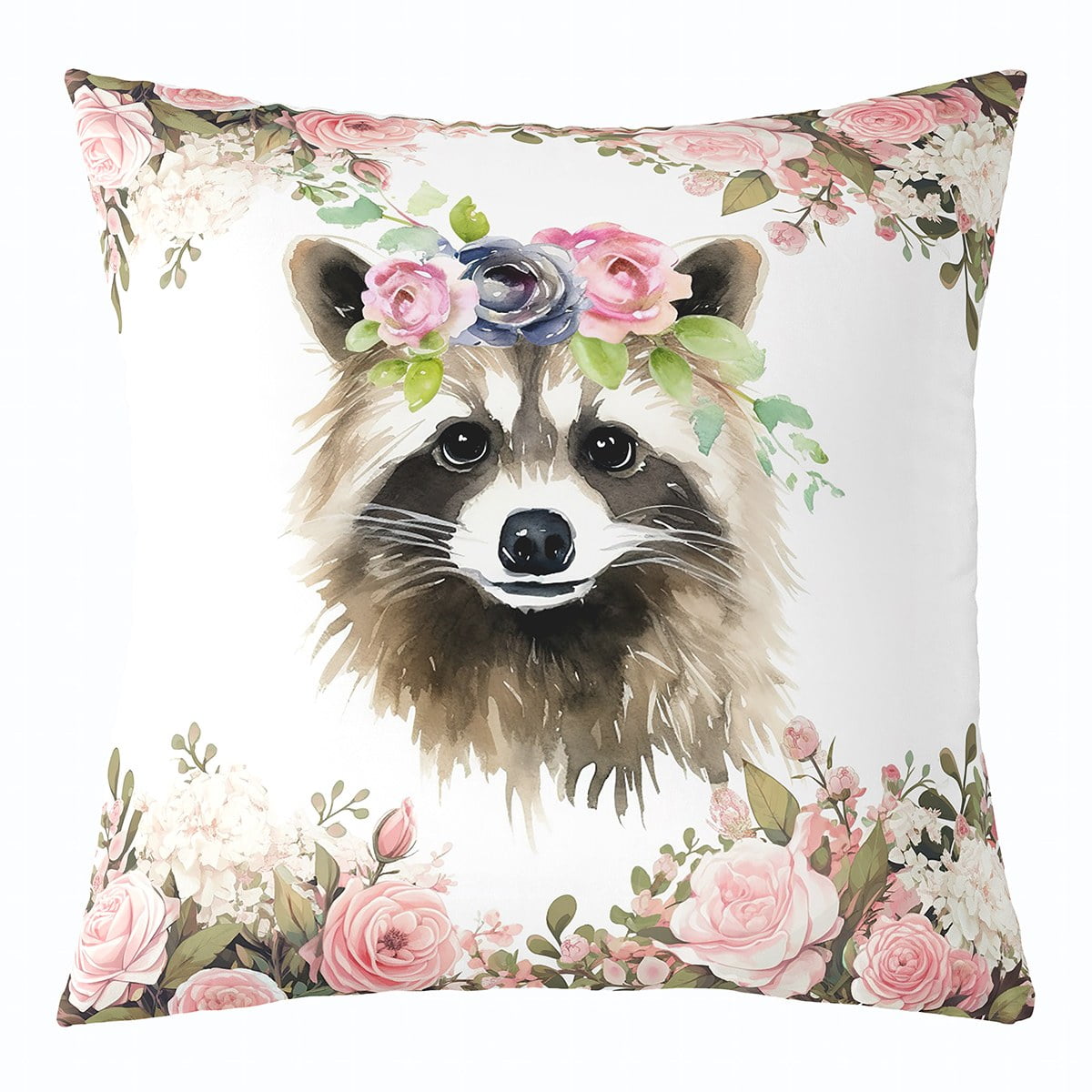 Wild Animal Throw Pillow Cover 18x18 Inch,Kawaii Raccoon Pillow Cover ...