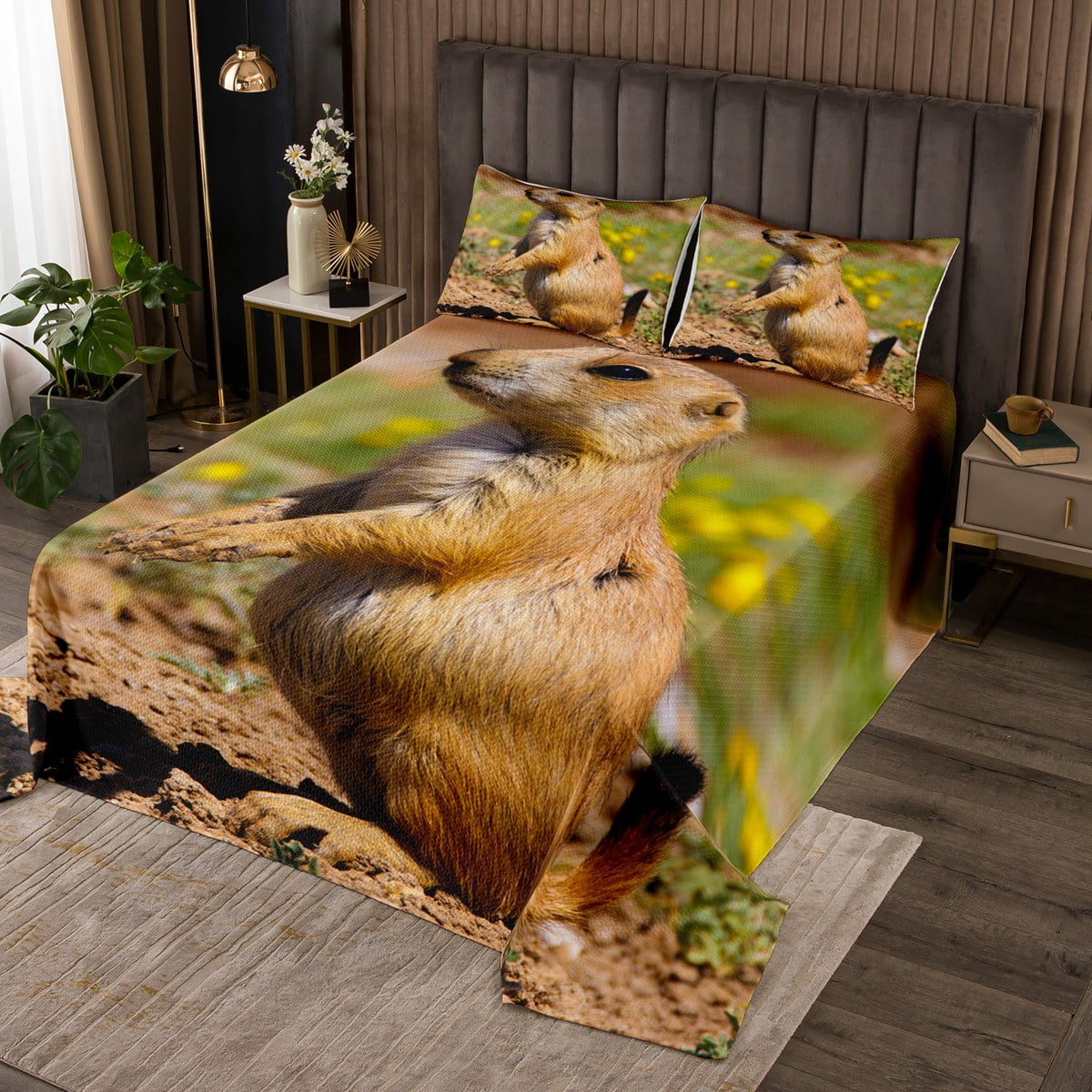 YST Wild Animal Twin Quilt Set for Kids Cute Ground Squirrel Coverlet ...