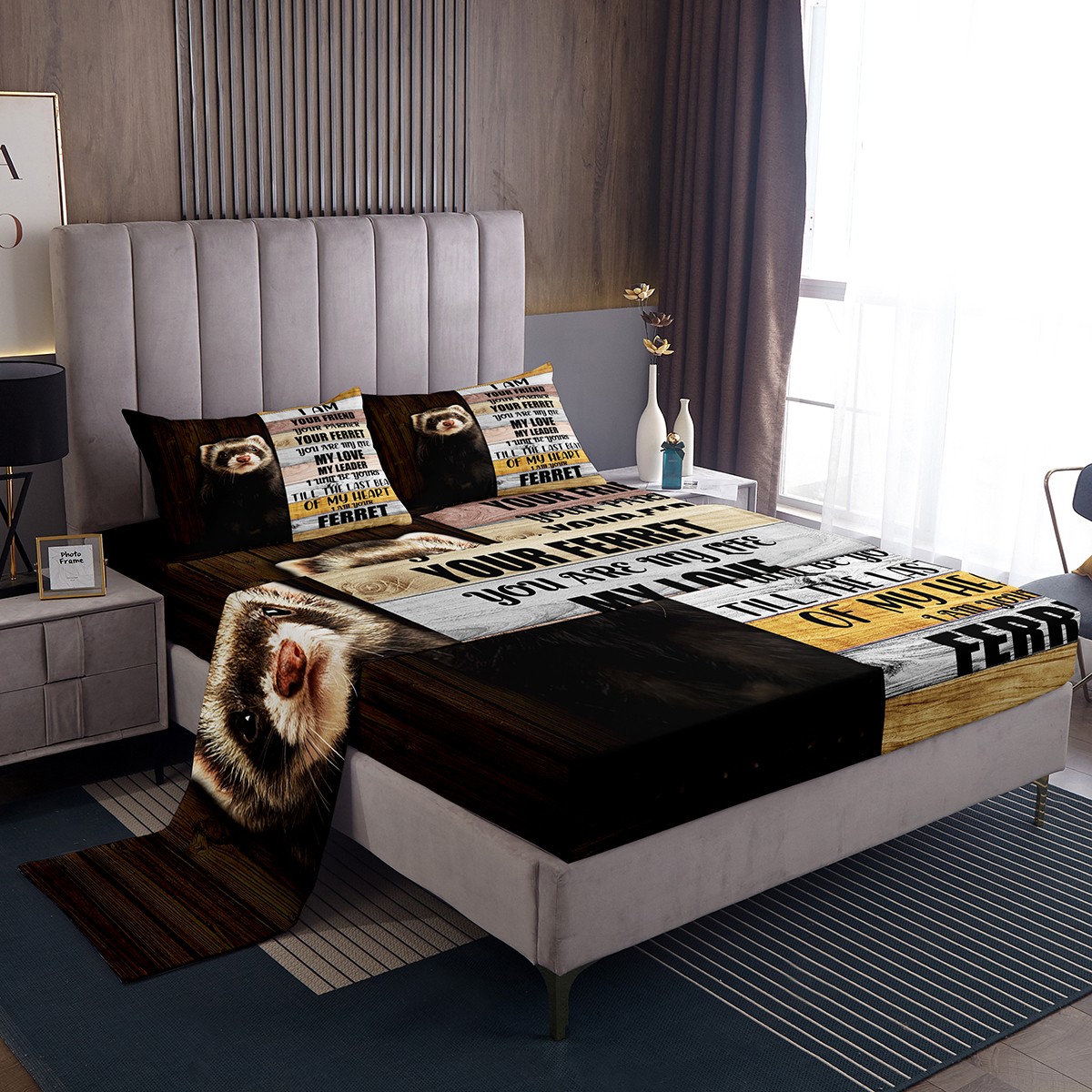 YST Wild Animal Wildlife Queen Sheet Set Kawaii Ferret Sheets, Rustic ...