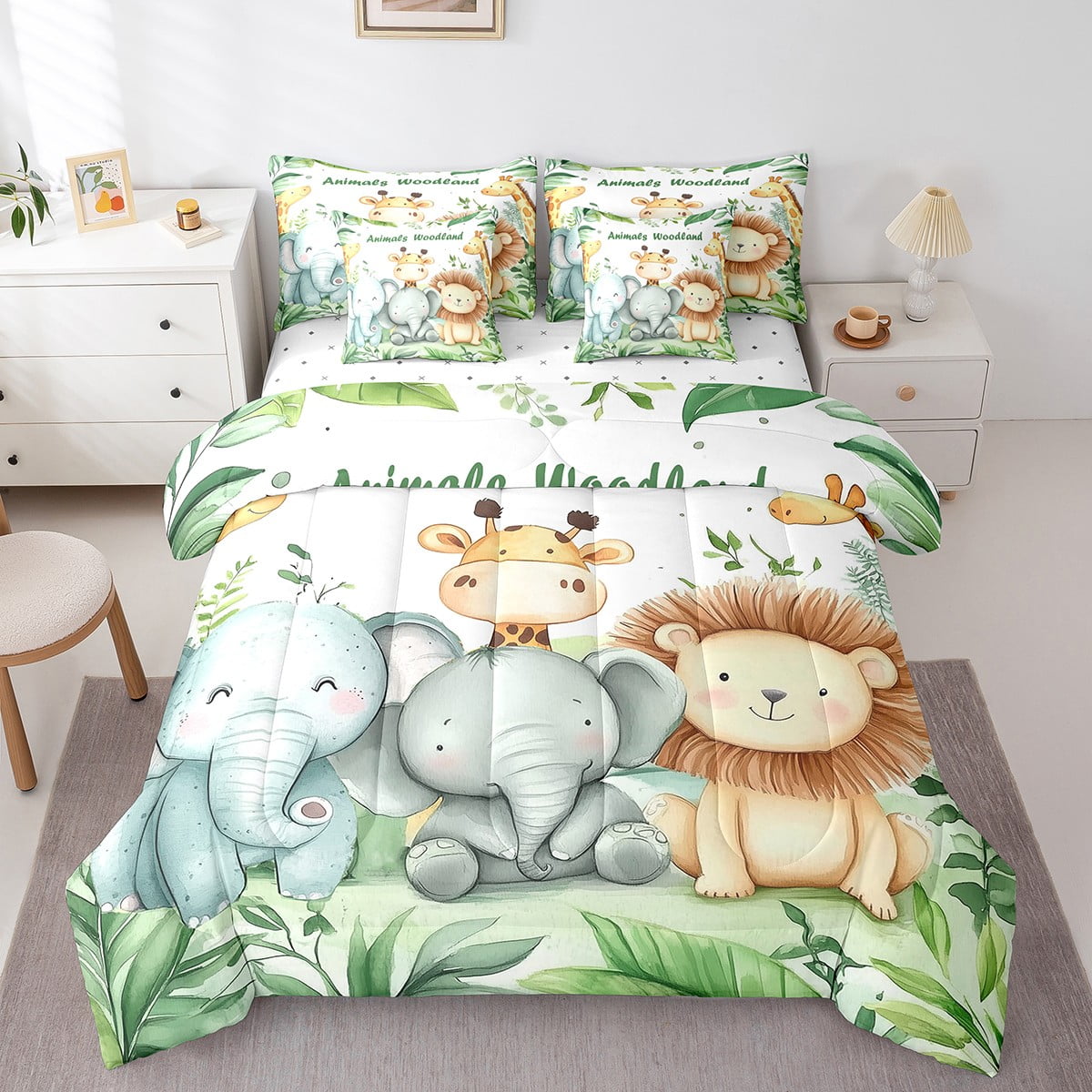 Animals Bedding Set Cute Lions Elephant Giraffe Bed In A Bag With ...