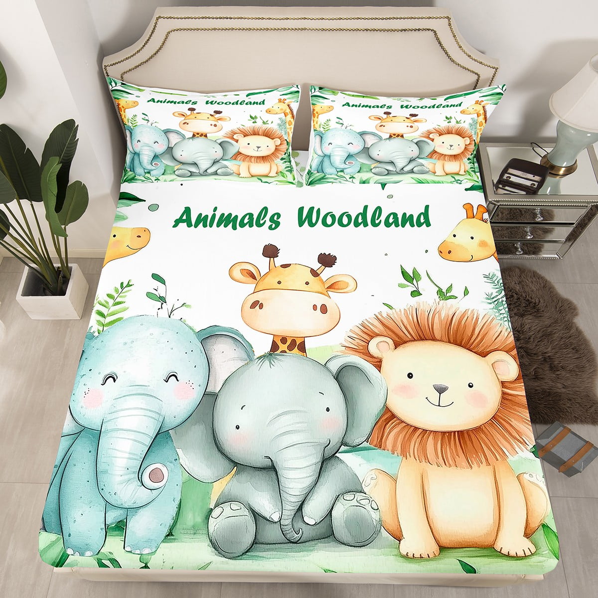 YST Wild Animals Bedding Set Cute Lions Elephant Giraffe Bed Sheets For ...