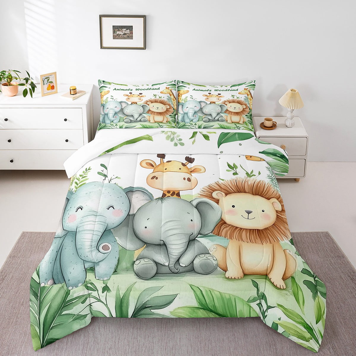 YST Wild Animals Bedding Set Cute Lions Elephant Giraffe Bedding ...