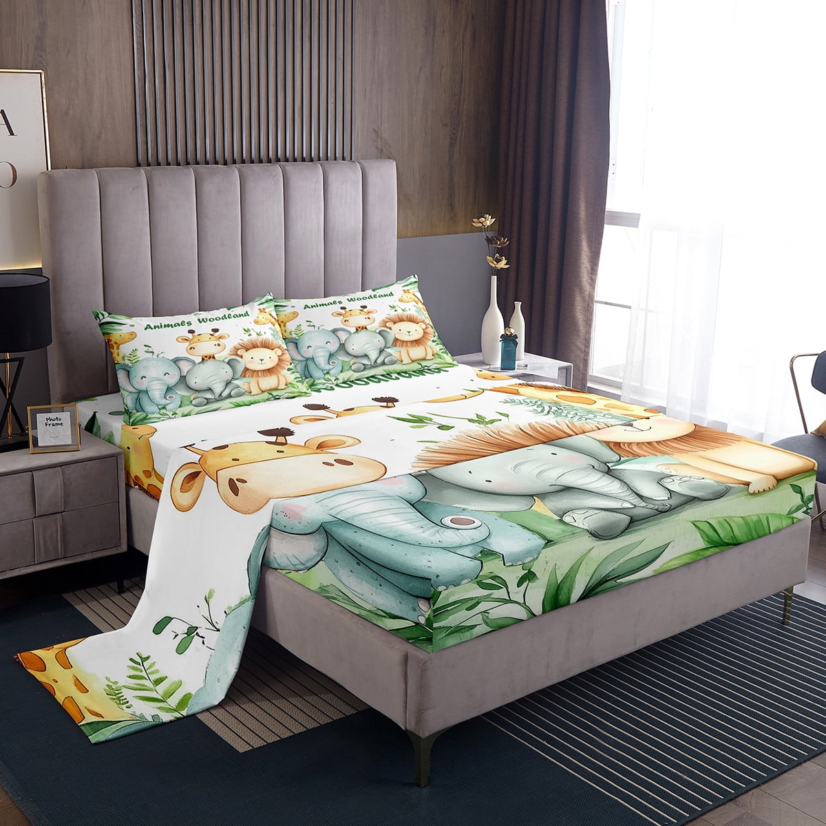 YST Wild Animals Bedding Set Cute Lions Elephant Giraffe Sheet Set For ...