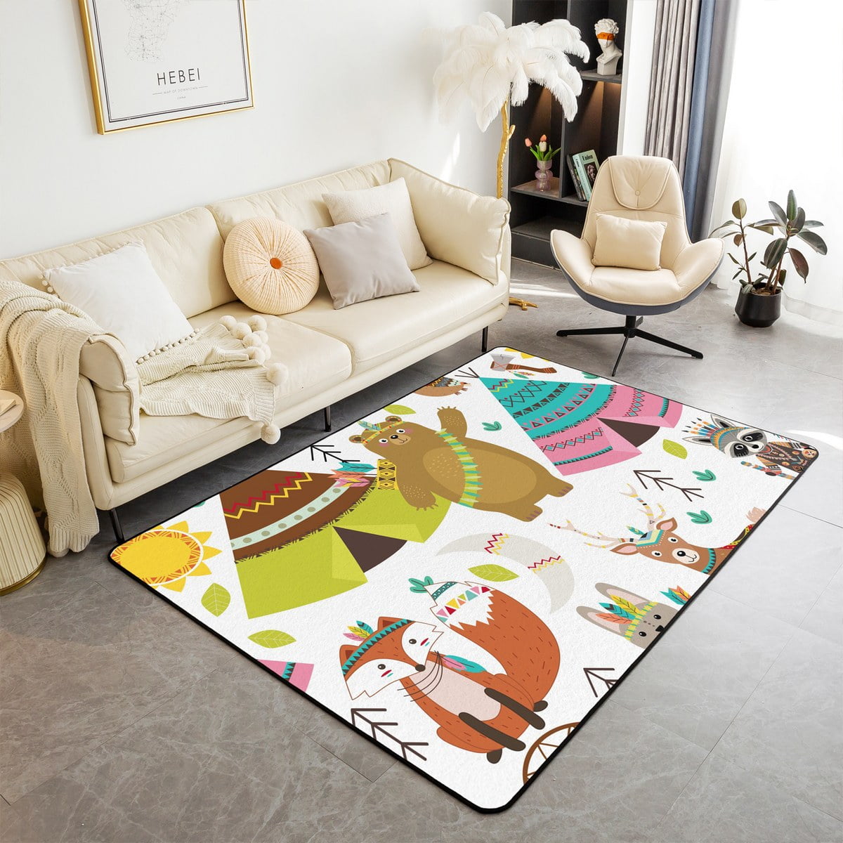 Erosebridal Wild Animals Non Slip Rug,Cute Bear Wolf Rabbit Deer Area ...