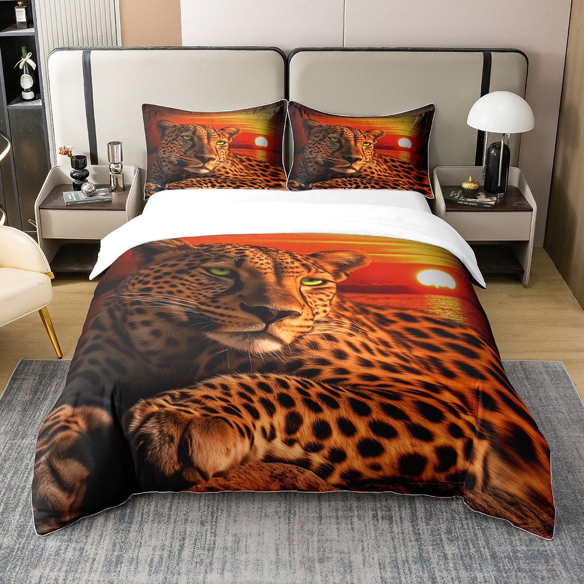 Erosebridal Wild Cheetah 100% Cotton Duvet Cover,Leopard Comforter Cover for Woman,Orange Sunset ...