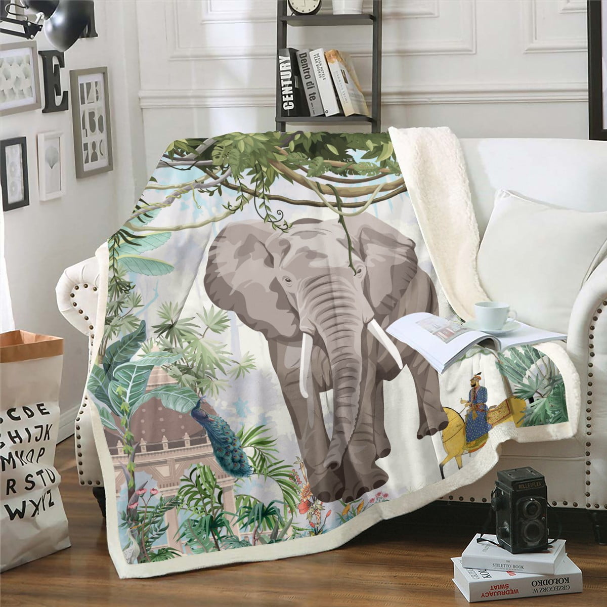 Wild Elephant Blanket Tropical Jungle Throw Blanket for Bed, Green ...