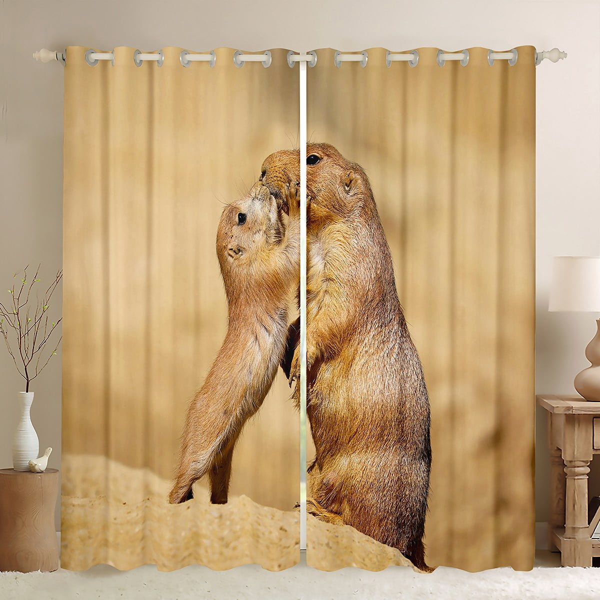 YST Wild Ground Squirrel Blackout Curtains Cute Animals Curtains, Brown ...