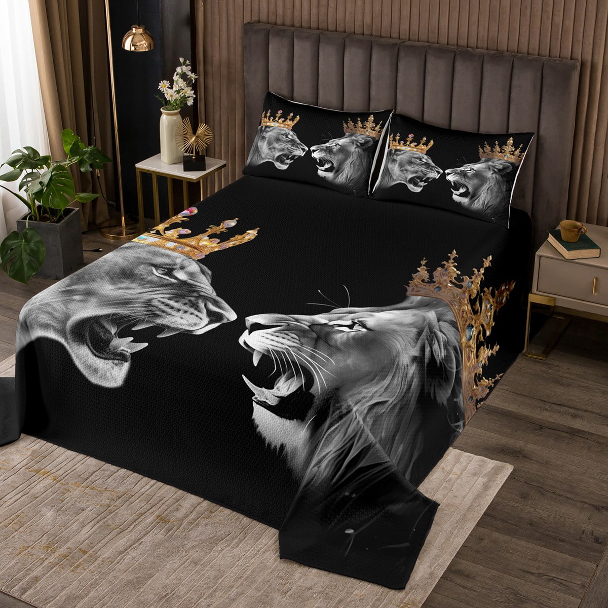 Erosebridal Wild Lion Couple Coverlet Twin Size King And Queen ...