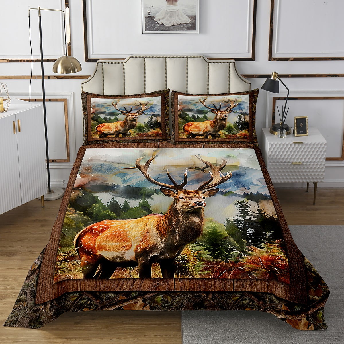 YST Wild Moose King Quilt Set Hunting Theme Coverlet Set for Kids ...
