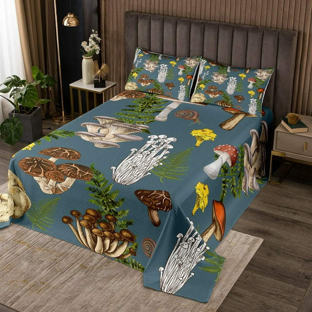 YST Wild Mushroom Bedspread Set Natural Wild Fungus Coverlet Set for Kids Boys Girls Rustic ...