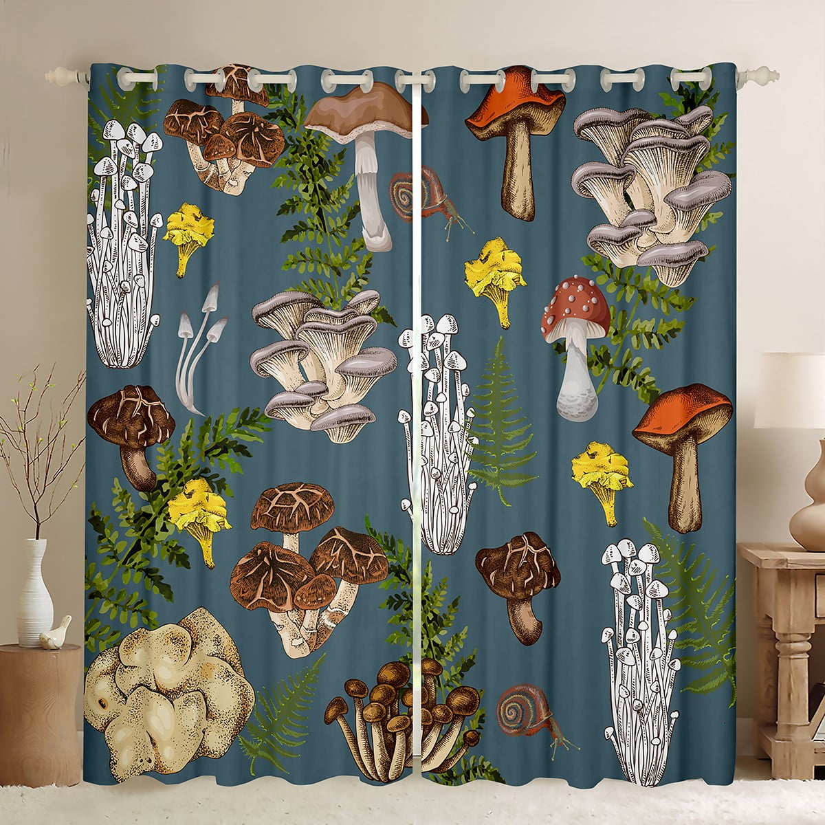Wild Mushroom 30%-50% Blackout Curtains for Bedroom, Natural Wild Fungus Curtains Rustic Fungus ...