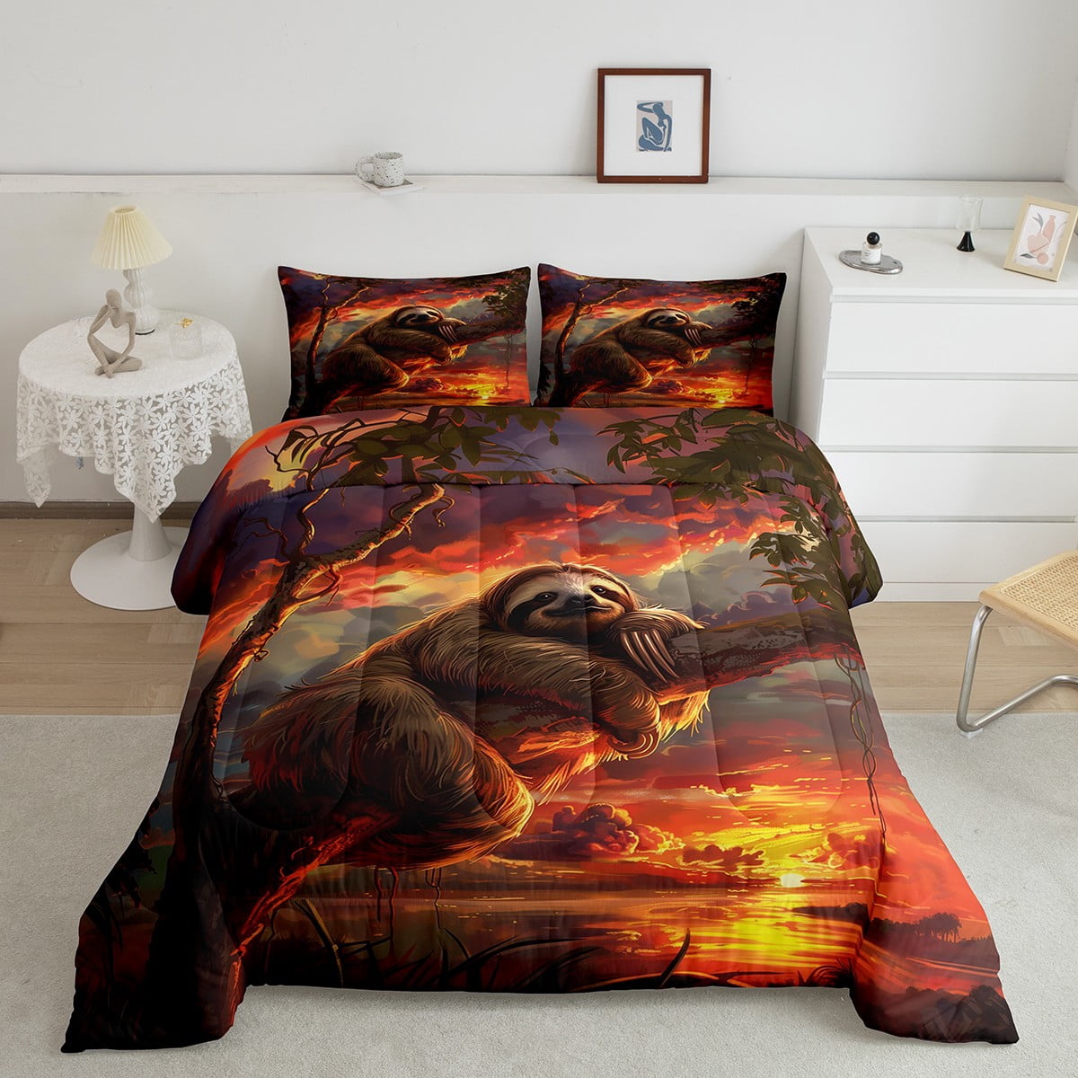Wild Sloth Bedding King Size Jungle Animal Comforter Set King, Woodland ...