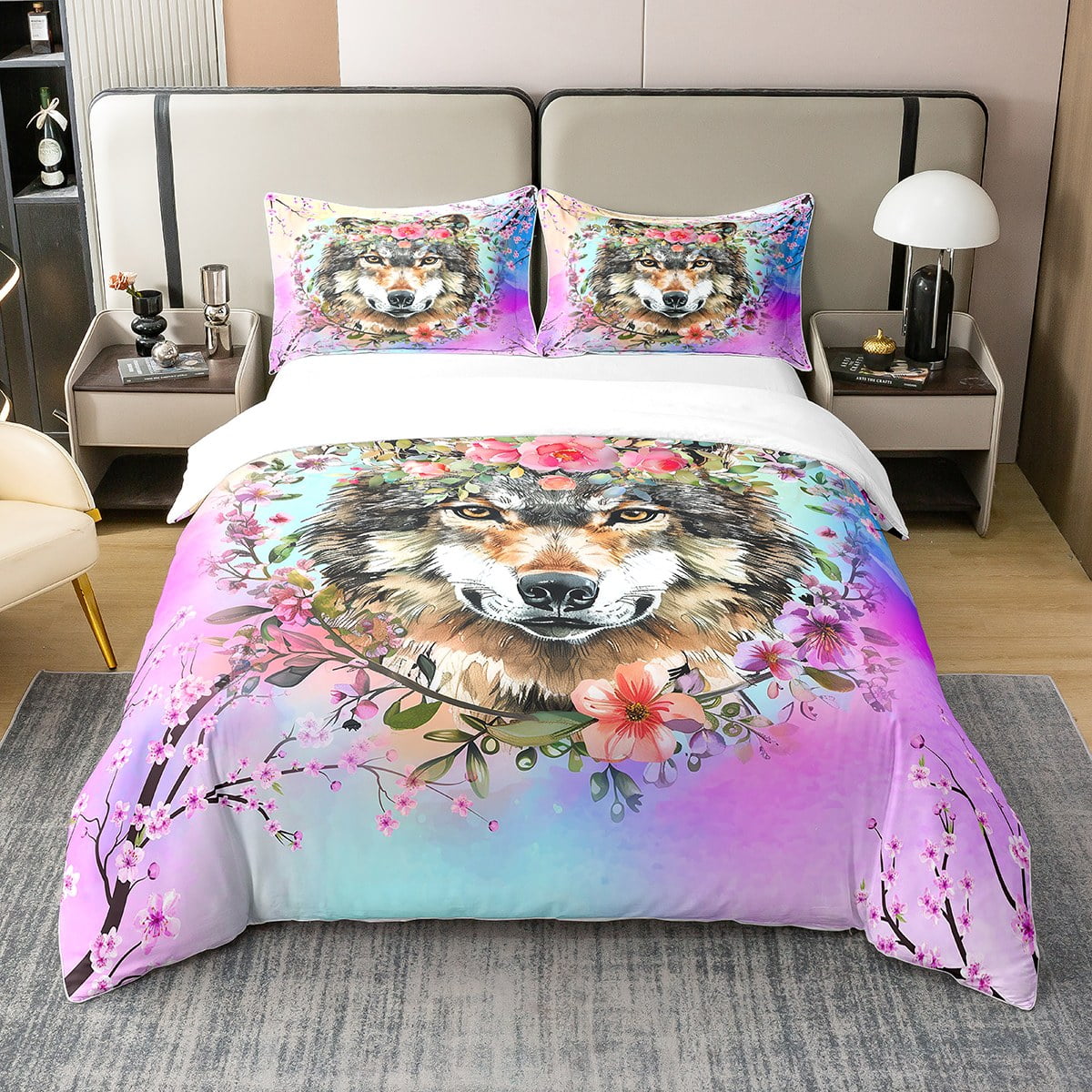 YST Wild Wolf 100% Cotton Comforter Cover Full Size For Men Women Boys ...