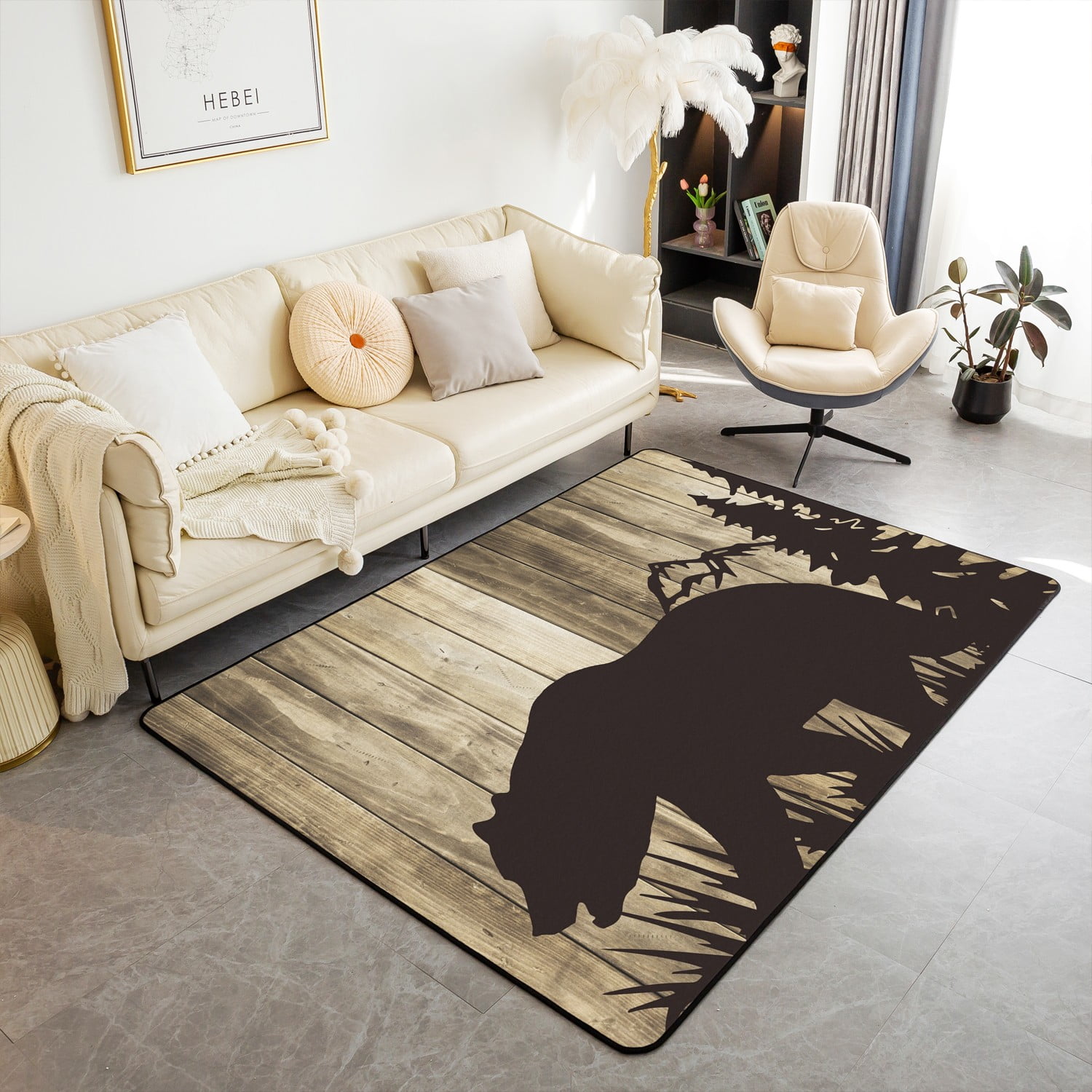 YST Wildlife Bear Area Rug,Hunting Bears Silhouette Carpet for Living ...