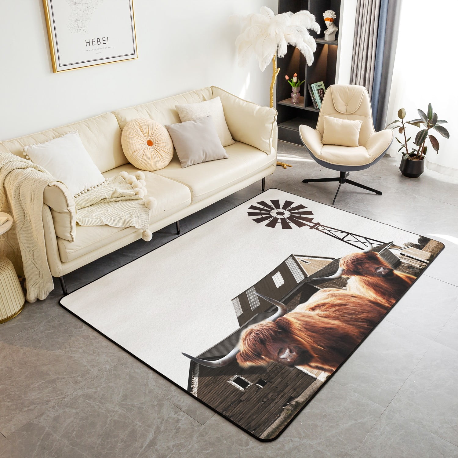 Erosebridal Windmill Area Rugs 5x7 for Bedside,Rustic Cowhide Carpet ...