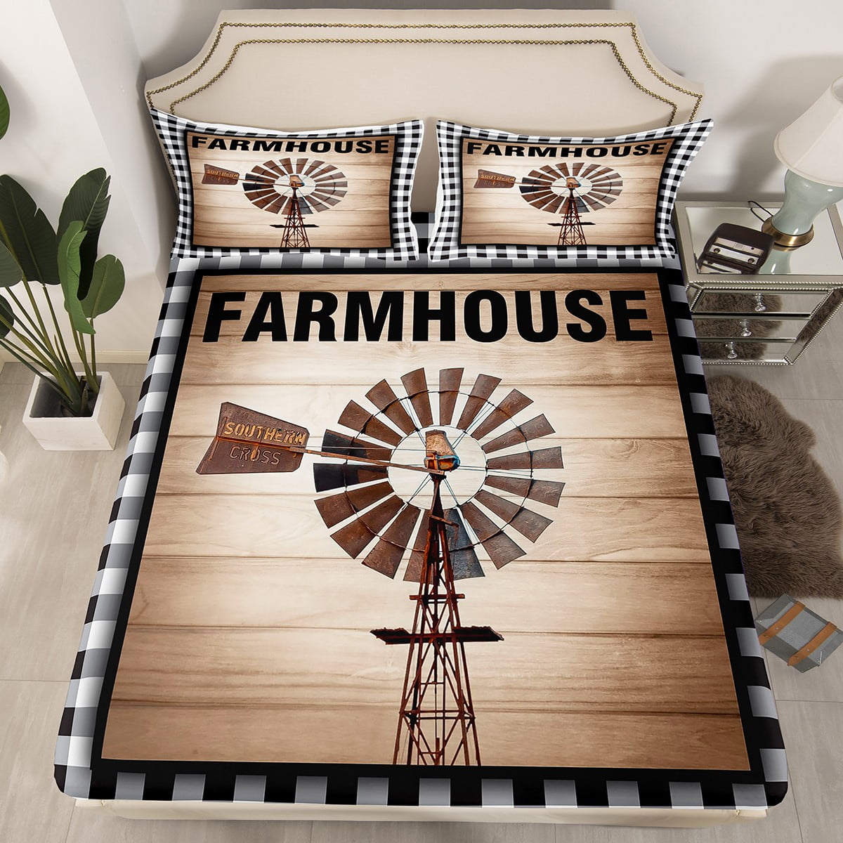 YST Windmill Bed Set Farmhouse Bed Sheets for Boys Rustic Country Style ...