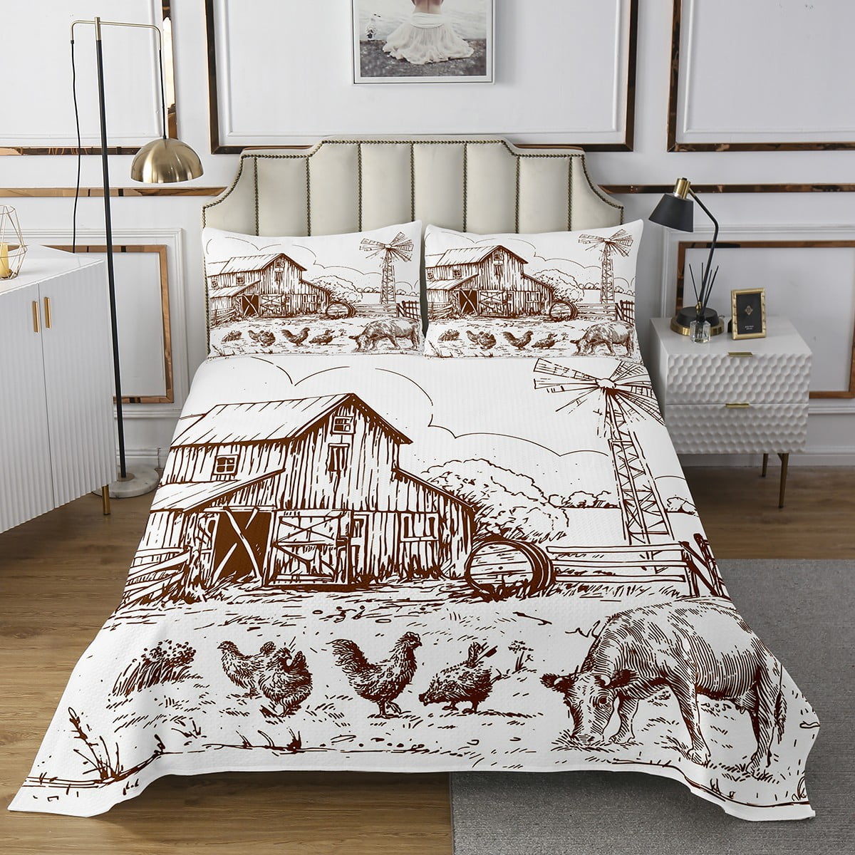 Erosebridal Windmill Bedspread Set Twin, Rustic Barn Farmhouse Quilt ...