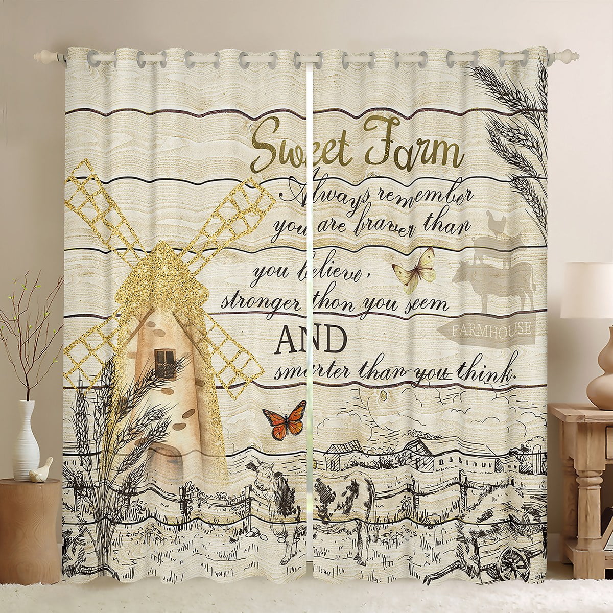 YST Windmill Curtains Cabin Decor, Rustic Farmhouse Curtains & Drapes ...