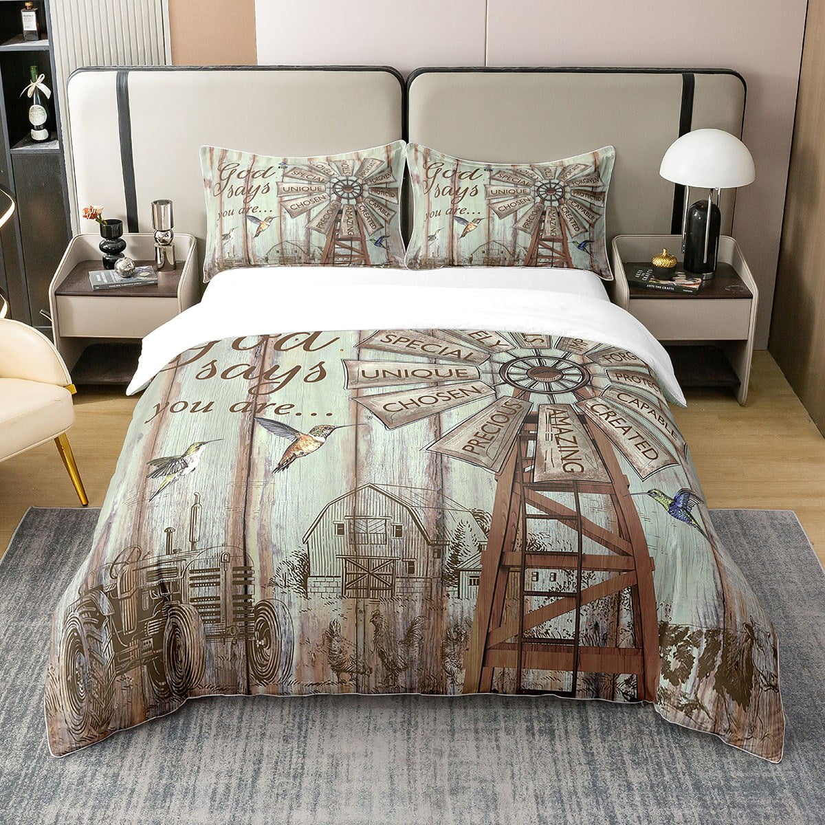 YST Windmill Decor 100% Cotton Duvet Cover,Retro Cabin Lodge Bedding ...