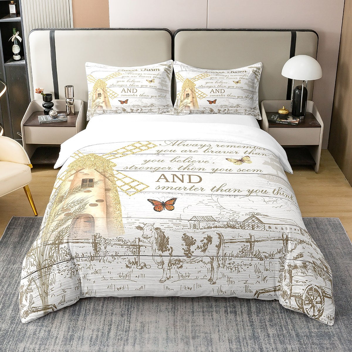 YST Windmill Decor 100% Cotton Duvet Cover for Women,Farmhouse Style ...