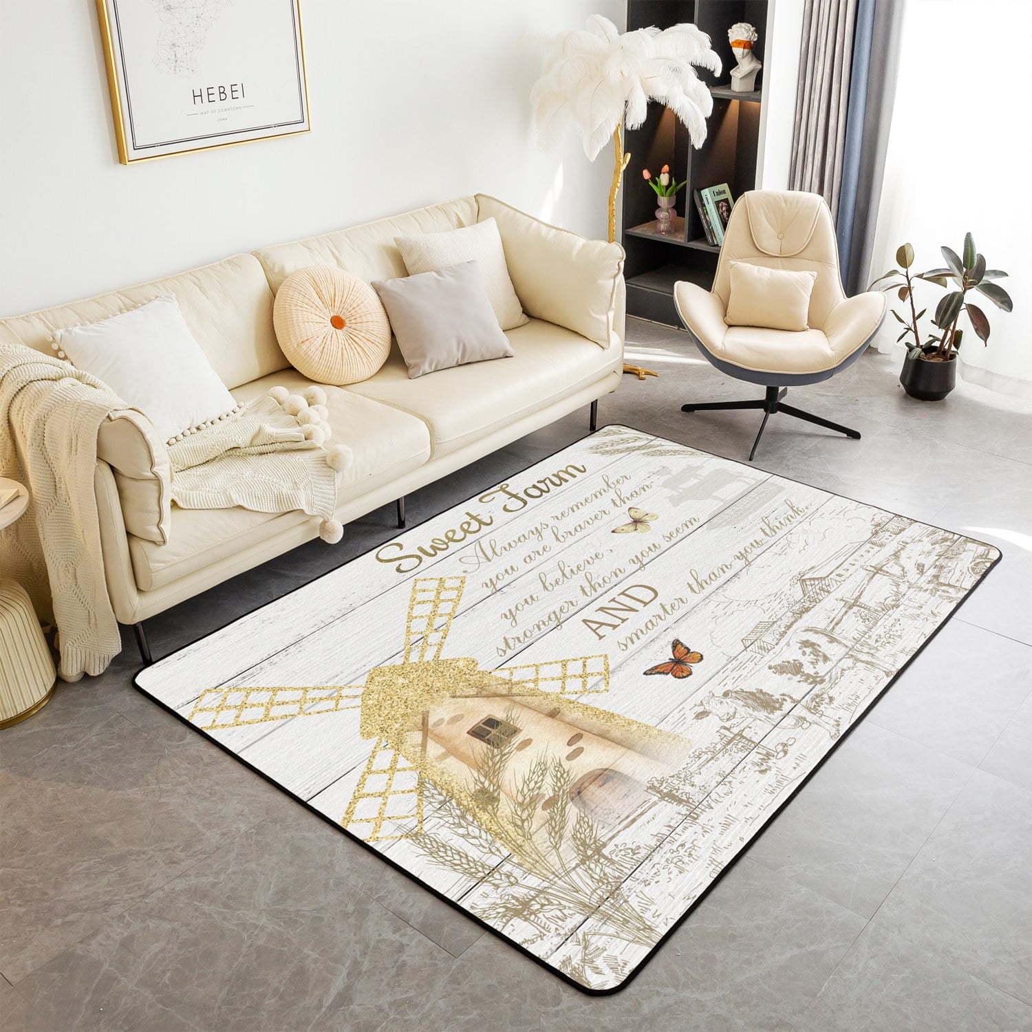 YST Windmill Decor Carpet for Women,Farmhouse Style Area Rug for Living ...