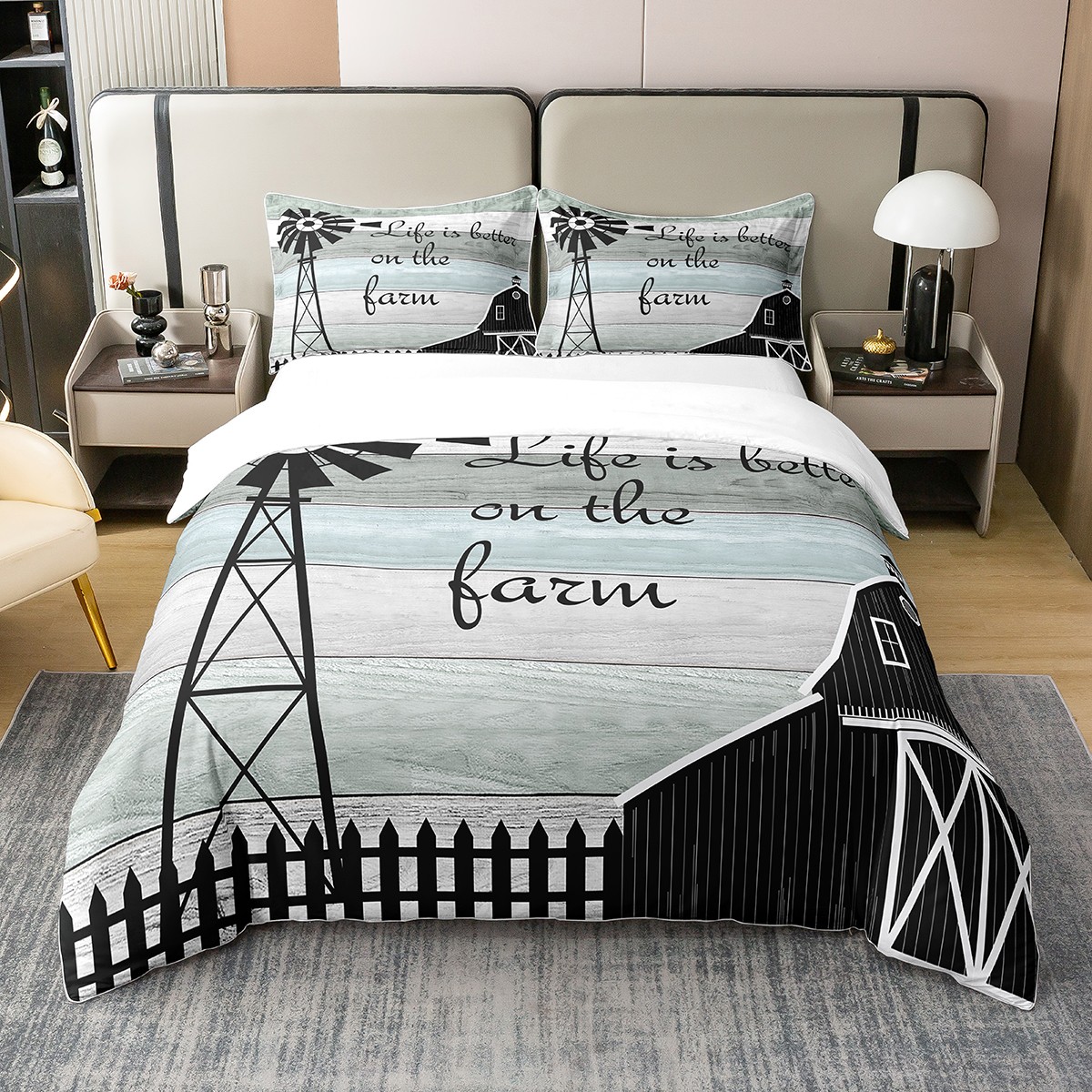 YST Windmill Decor Farmhouse 100% Cotton Duvet Cover Country Vintage ...