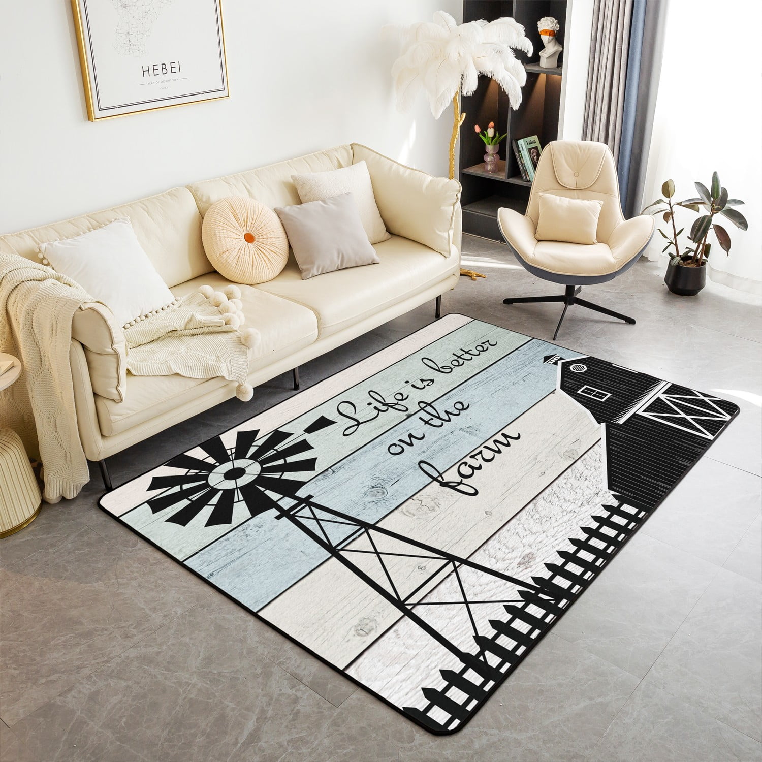YST Windmill Decor Farmhouse Area Rug Country Vintage Barn Door Carpet ...