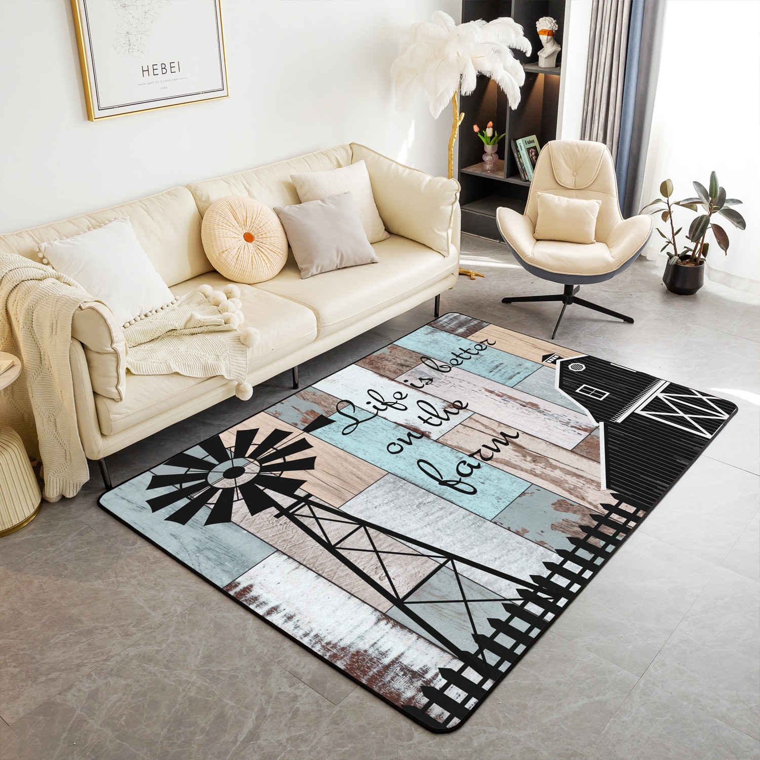 YST Windmill Decor Farmhouse Area Rug Country Vintage Barn Door Carpet,Retro Farm Pinwheel ...