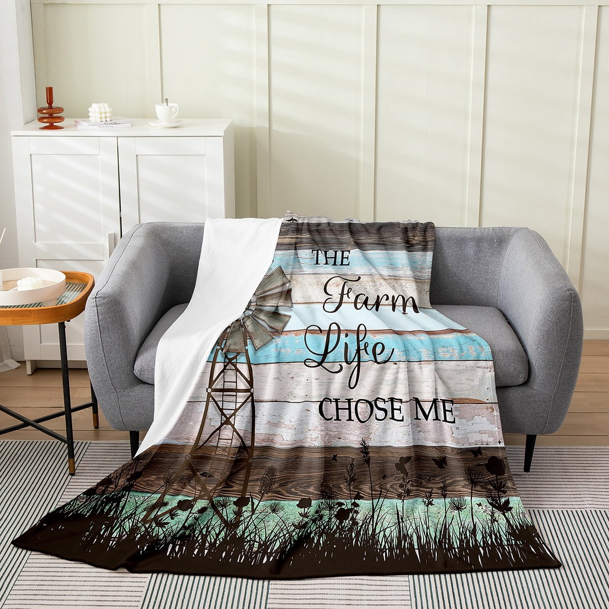 YST Windmill Decor Flannel Blanket for Boys,Rustic Farmhouse Style ...