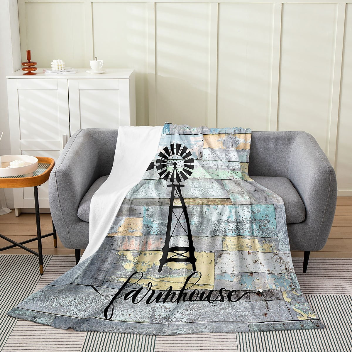YST Windmill Farmhouse Fleece Blanket,Vintage Country Western Flannel ...