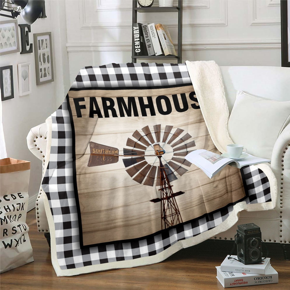 YST Windmill Fleece Blanket Farmhouse Blanket for Boys Rustic Country ...
