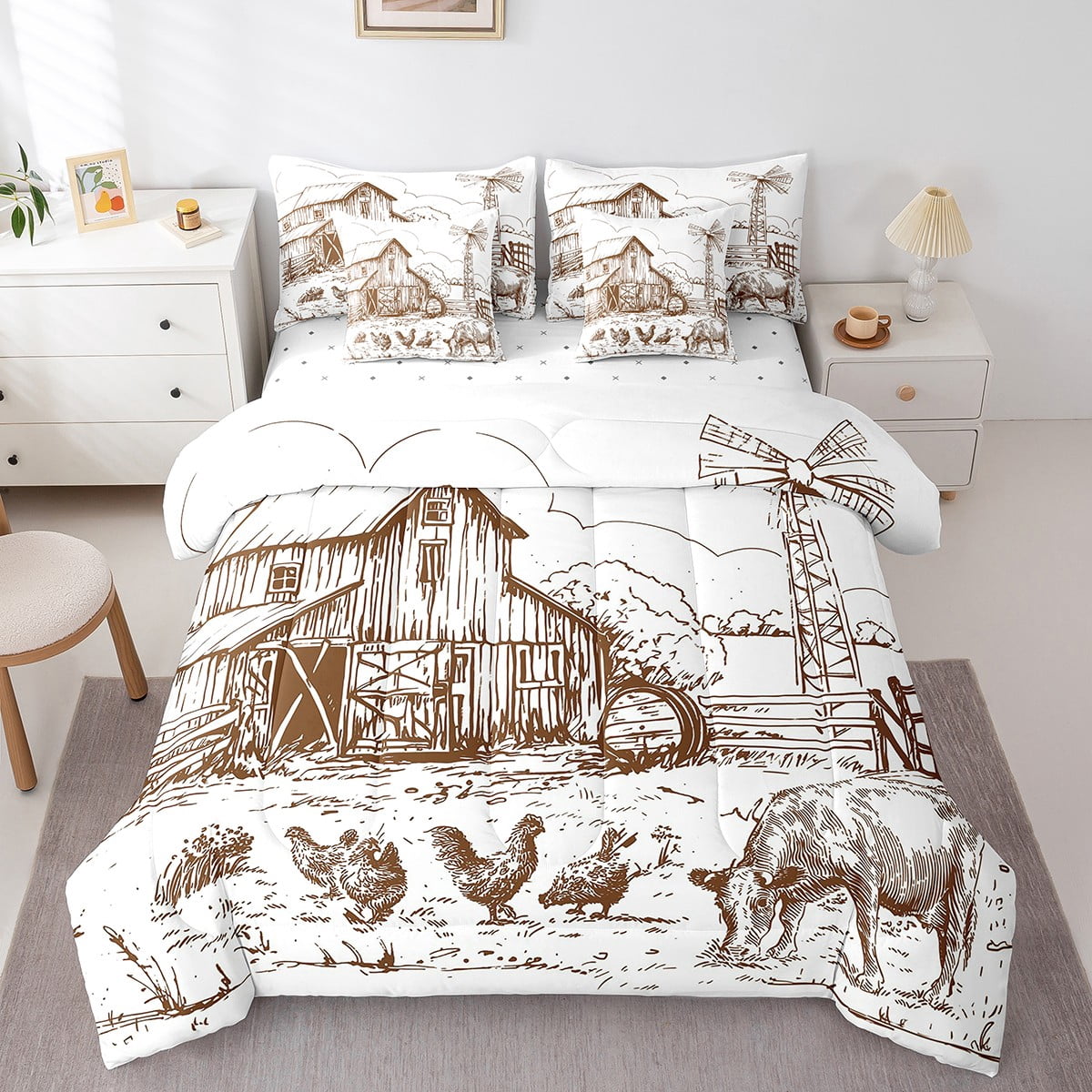YST Windmill Full Comforter Set 7 Pcs,Rustic Barn Farmhouse Bed in a ...