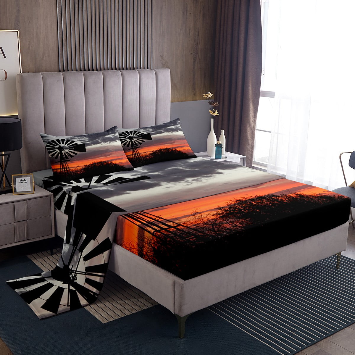 YST Windmill Full Sheet Set Pink Clouds Sheets, Countryside Scene Bed ...