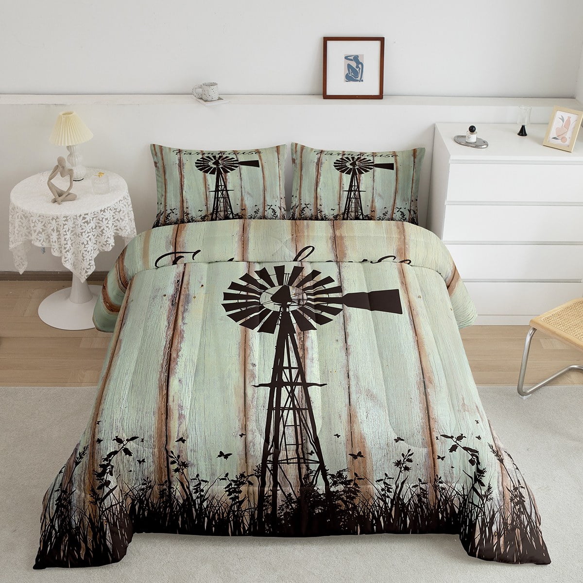 YST Windmill Gift Comforter Set For Boys, Rustic Windmill Farmhouse ...