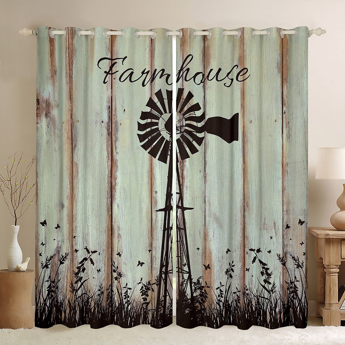 Erosebridal Windmill Gift Curtains & Drapes, Rustic Windmill Farmhouse ...