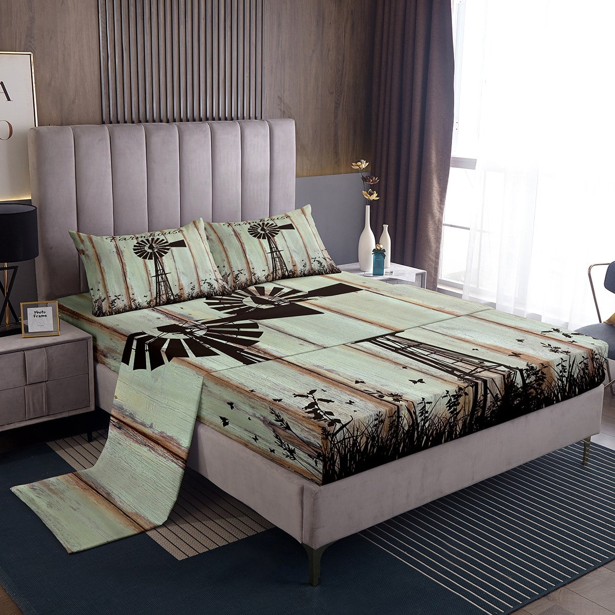 YST Windmill Gift Sheets For Boys, Rustic Windmill Farmhouse Bed Sheets ...