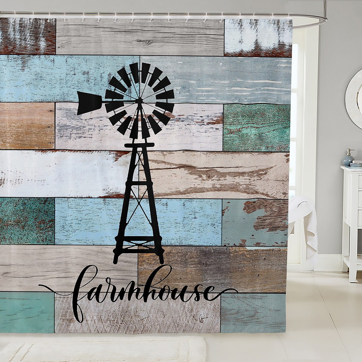 Windmill Shower Curtain 72" W X 72" L, Rustic Farmhouse Waterproof ...