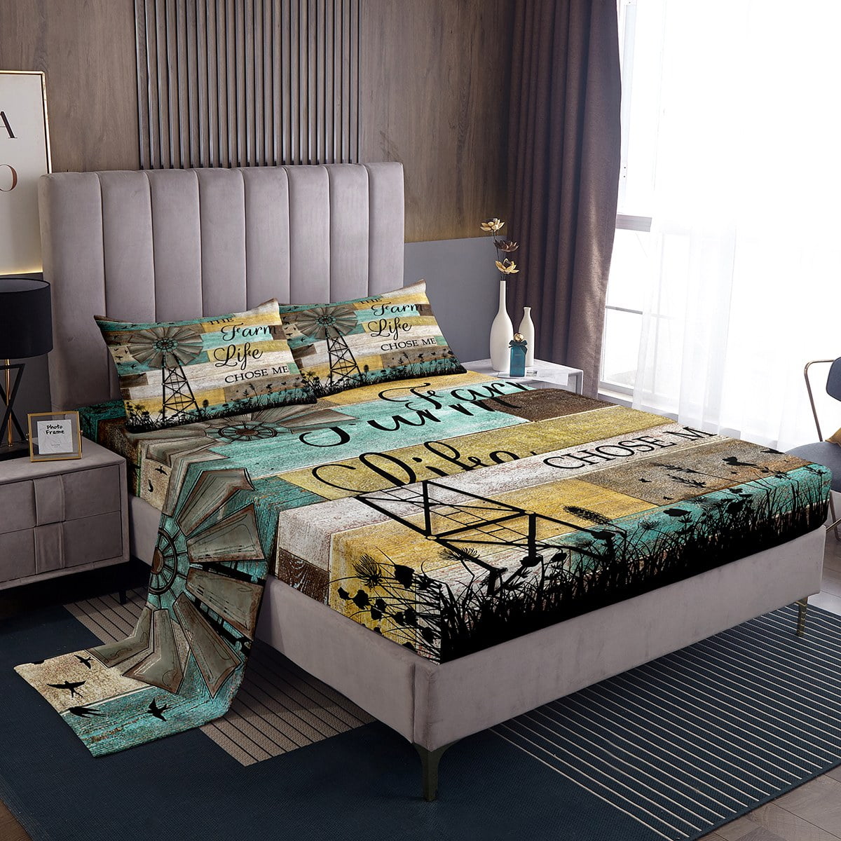 YST Windmill Twin Sheet Set, Farmhouse Rustic Bed Sheets Set For Kids ...