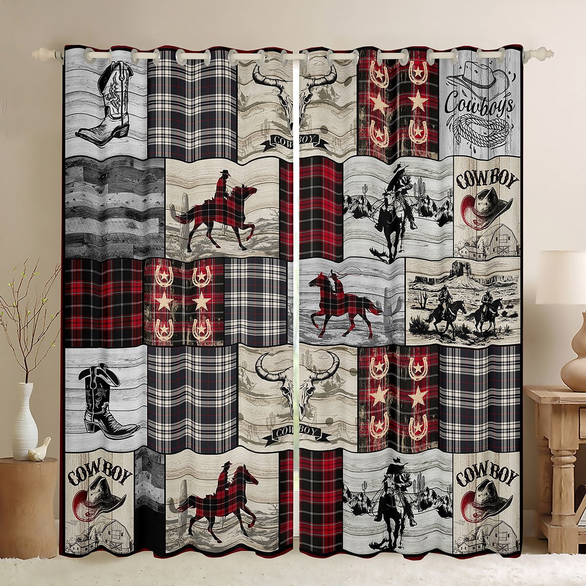 YST Window Curtains Western Cowboy 38"Wx54"L Curtains Country Farmhouse ...