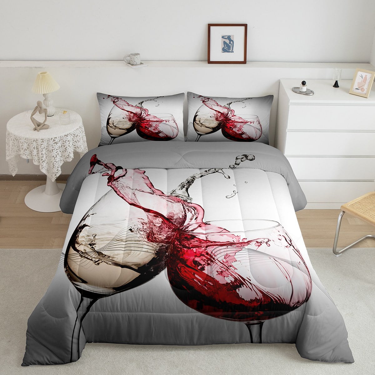 YST Wine Glass Bedding Comforter Sets Girls Red Wine Champagne Bedding ...