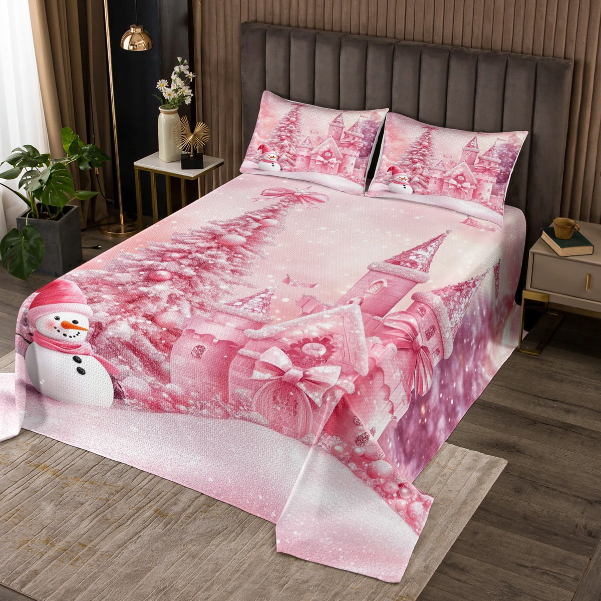 YST Winter Christmas Quilt Set Queen,Cute Xmas Snowman Bedspread Set ...