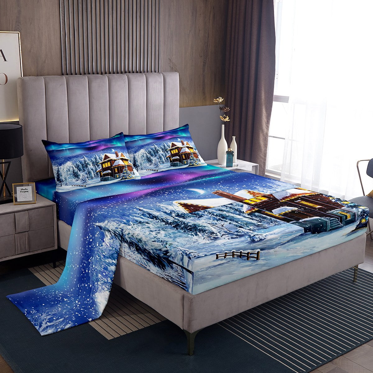 Winter Sheets Aurora Landscape Multicolored Bed Sheets Set, Northern ...