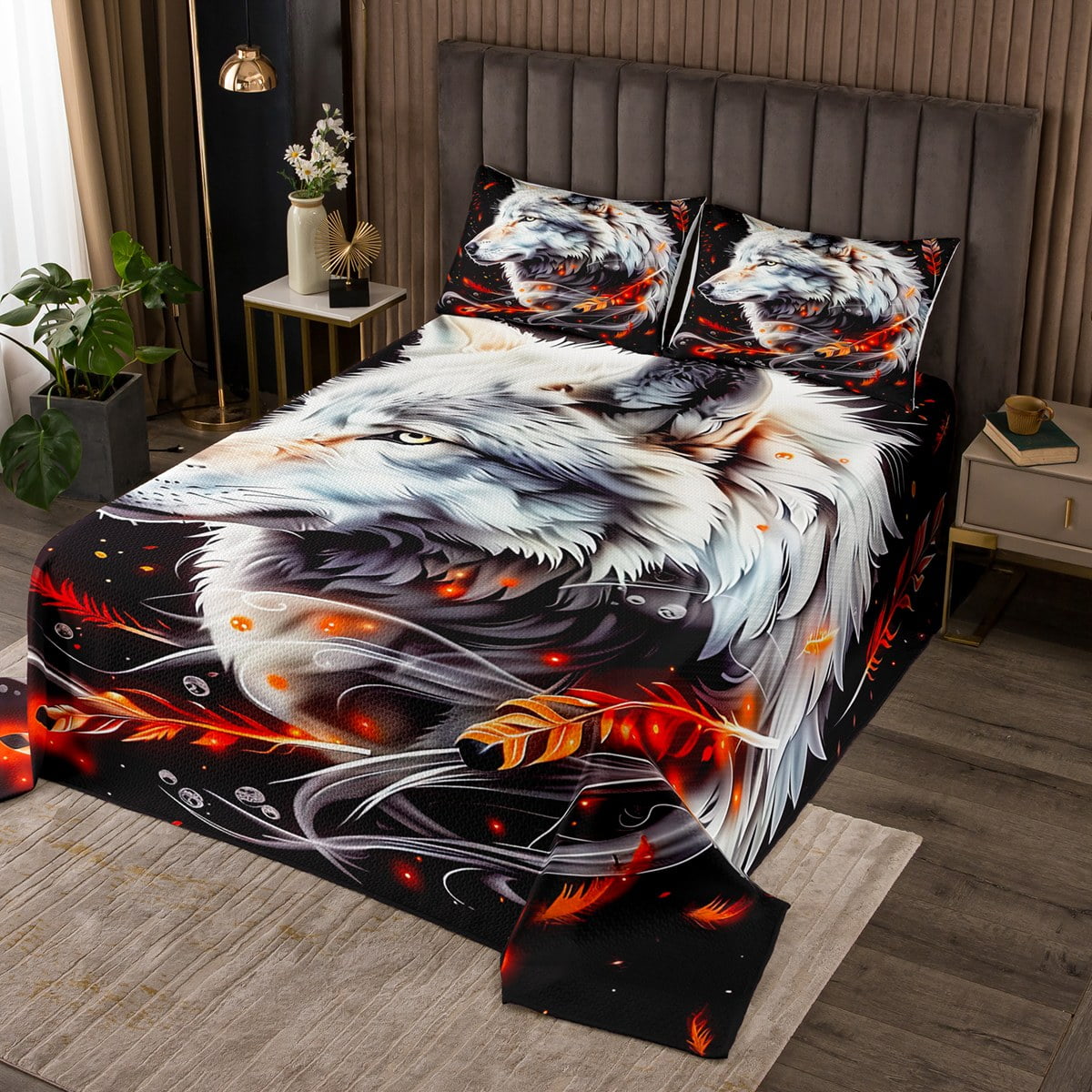 YST Wolf Bedspread Queen for Girls Boys Kids Adults,Wolf Dream Catcher ...