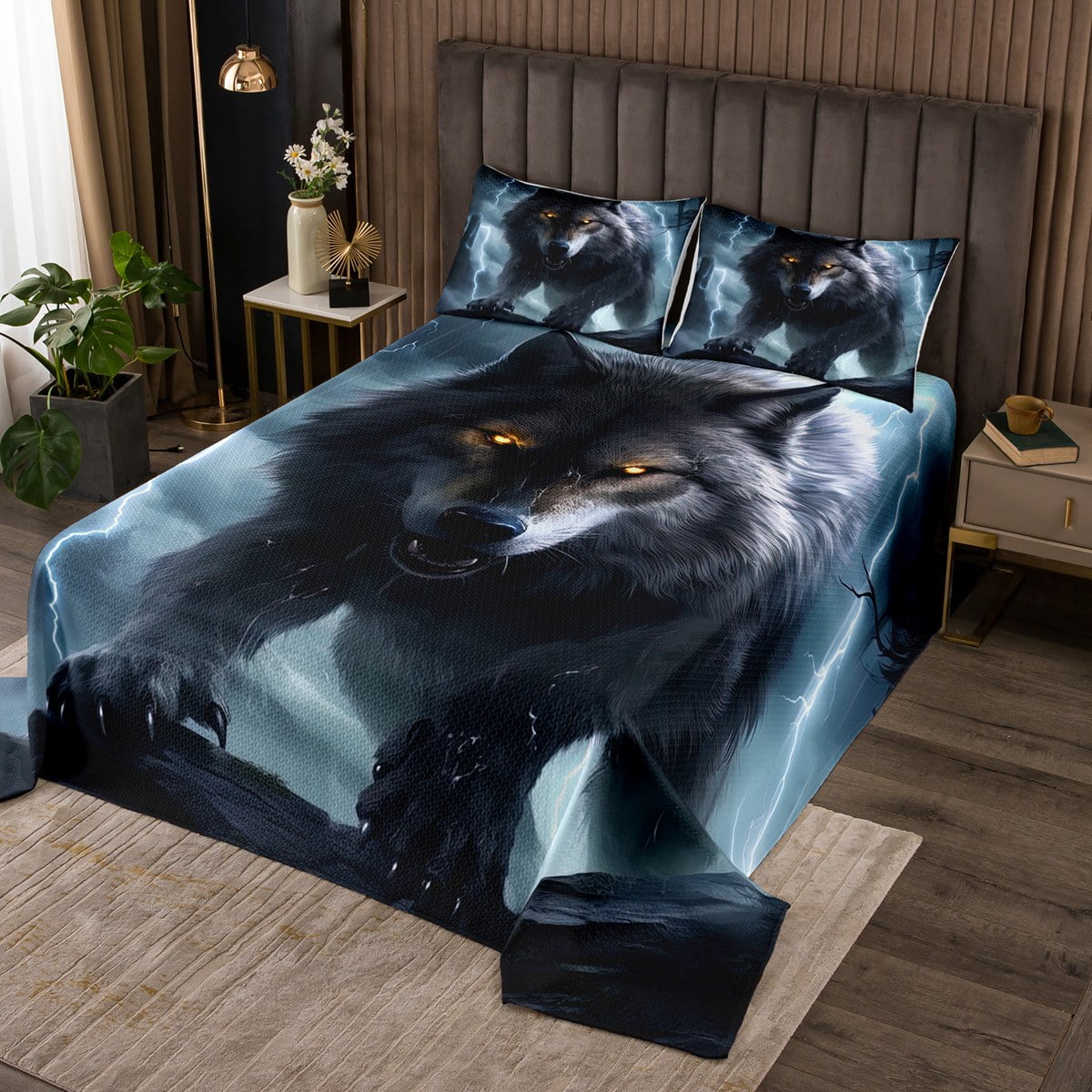 Wolf Bedspread Queen Size Adults,3D Animal Print Wolf Quilt Set Gothic ...
