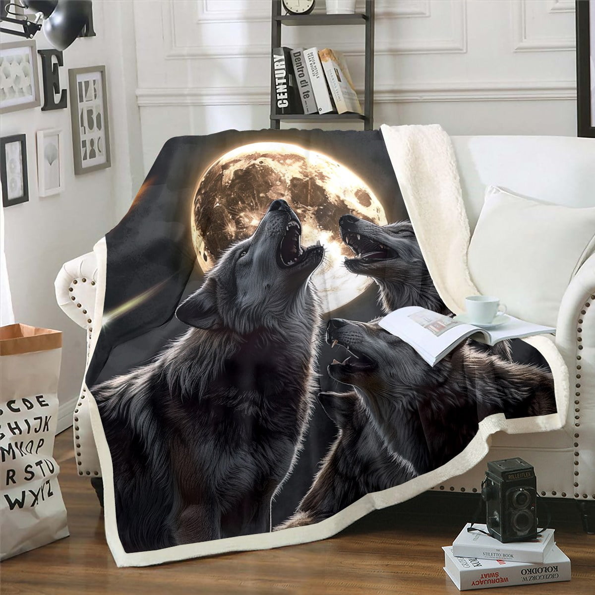 Wolf Blanket ,Galaxy Moon Wolf Throw Blanket Goth Decor for Bedroom ...